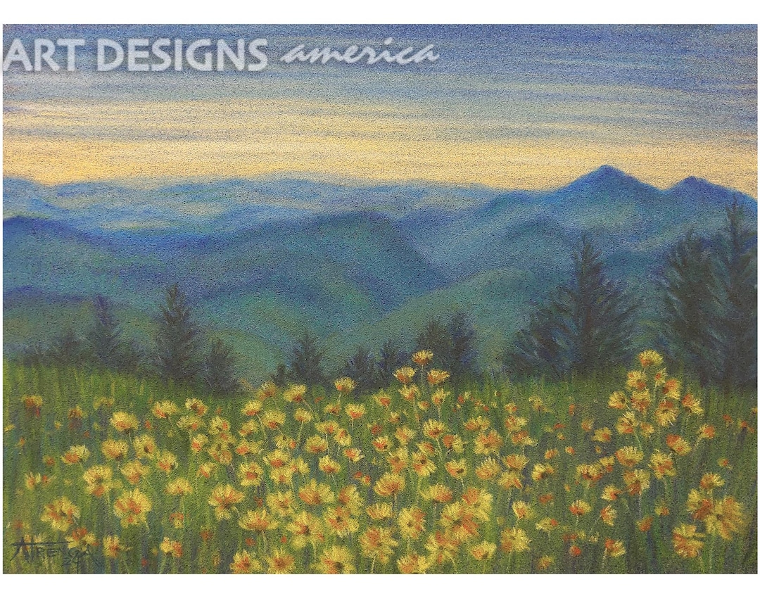Mountain Flowers, Original Pastel Drawing, 9 X 6.5 Landscape Art, West ...