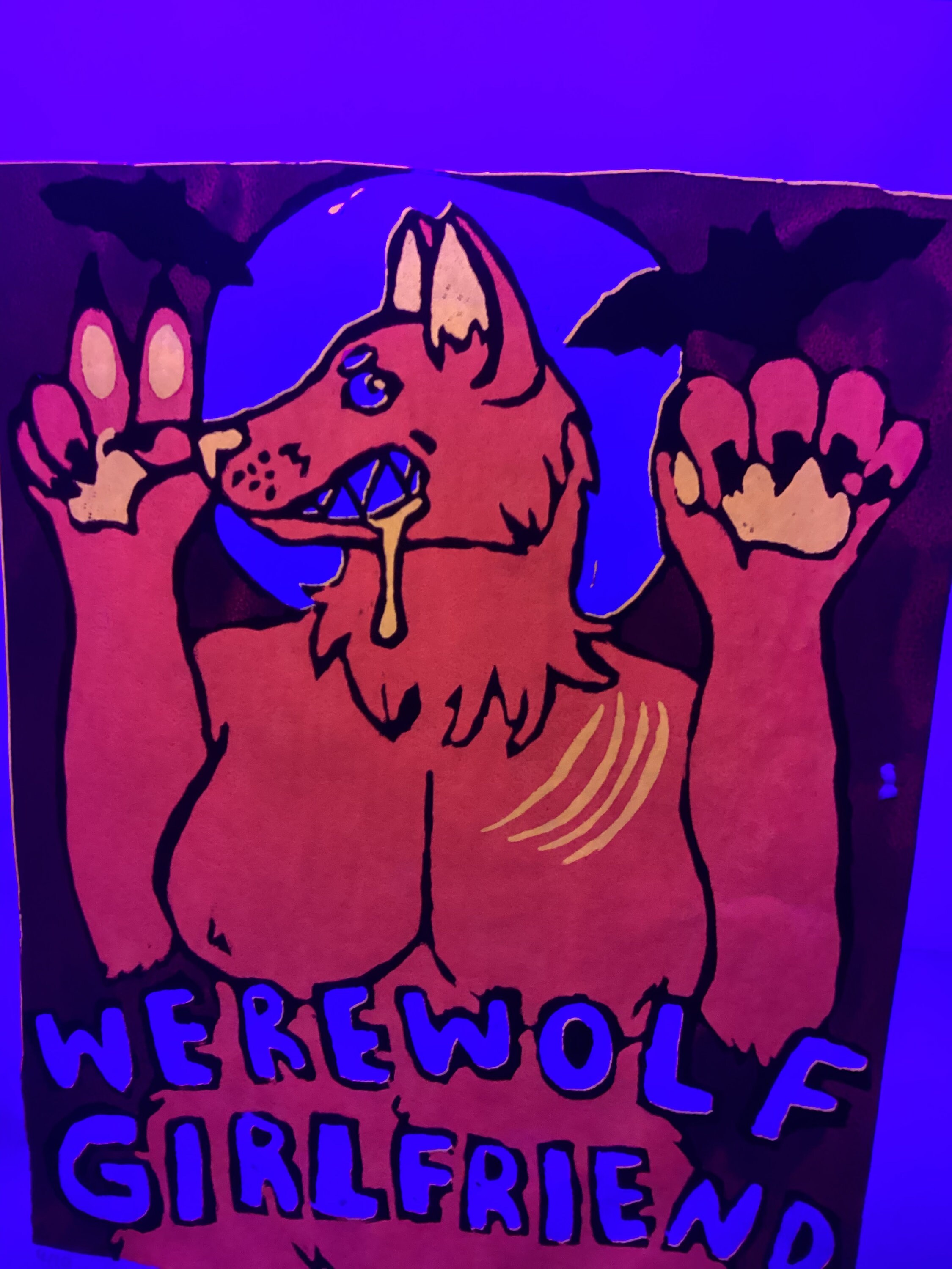 Werewolf Girlfriend Black Light Screen Print-sapphic, Furry, Werewolf ...