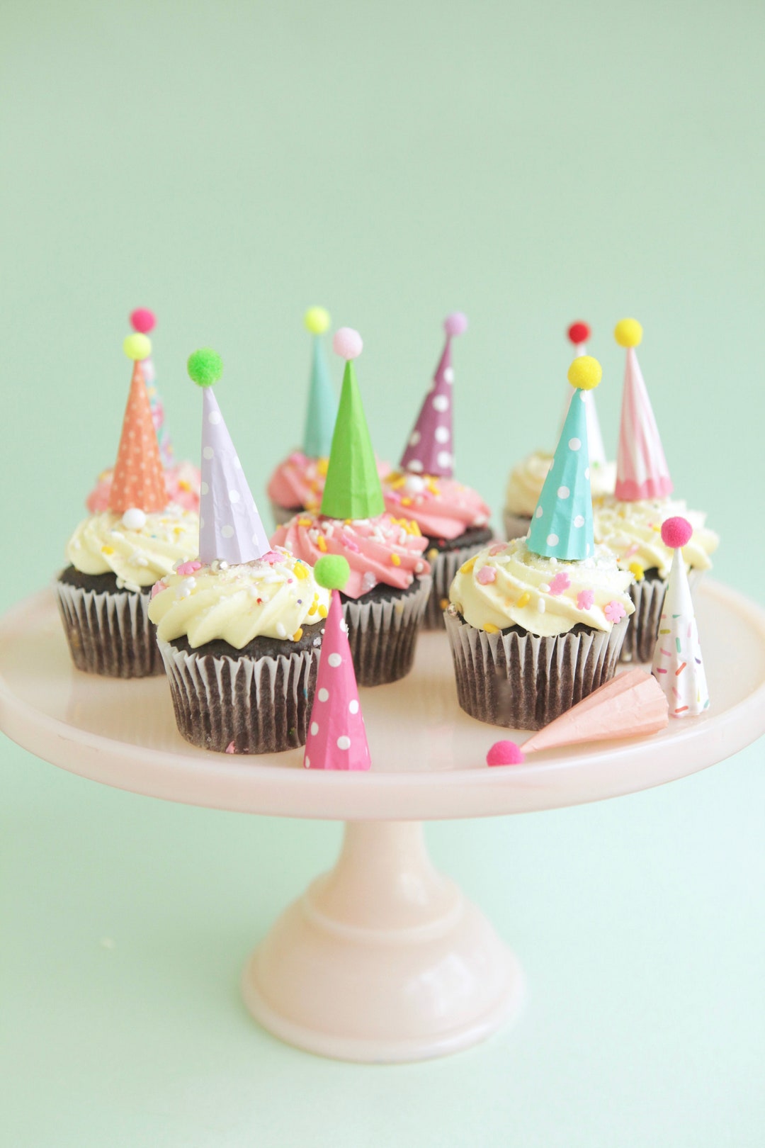 Cupcake and Cake Toppers, Mini Miniature Party Hats, Pastel / Pretty ...