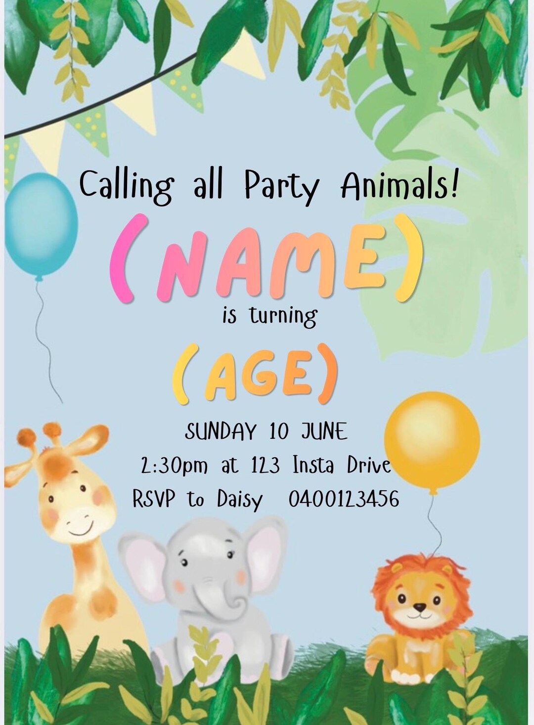 Birthday Invitation - Customisable/editable Template - Animal Theme - Etsy