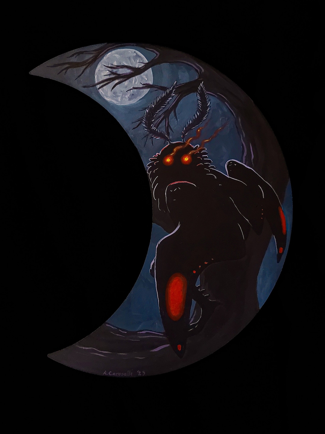 Mothman OAK Wood Panel Acrylic Painting Spooky Halloween Occult Gift ...