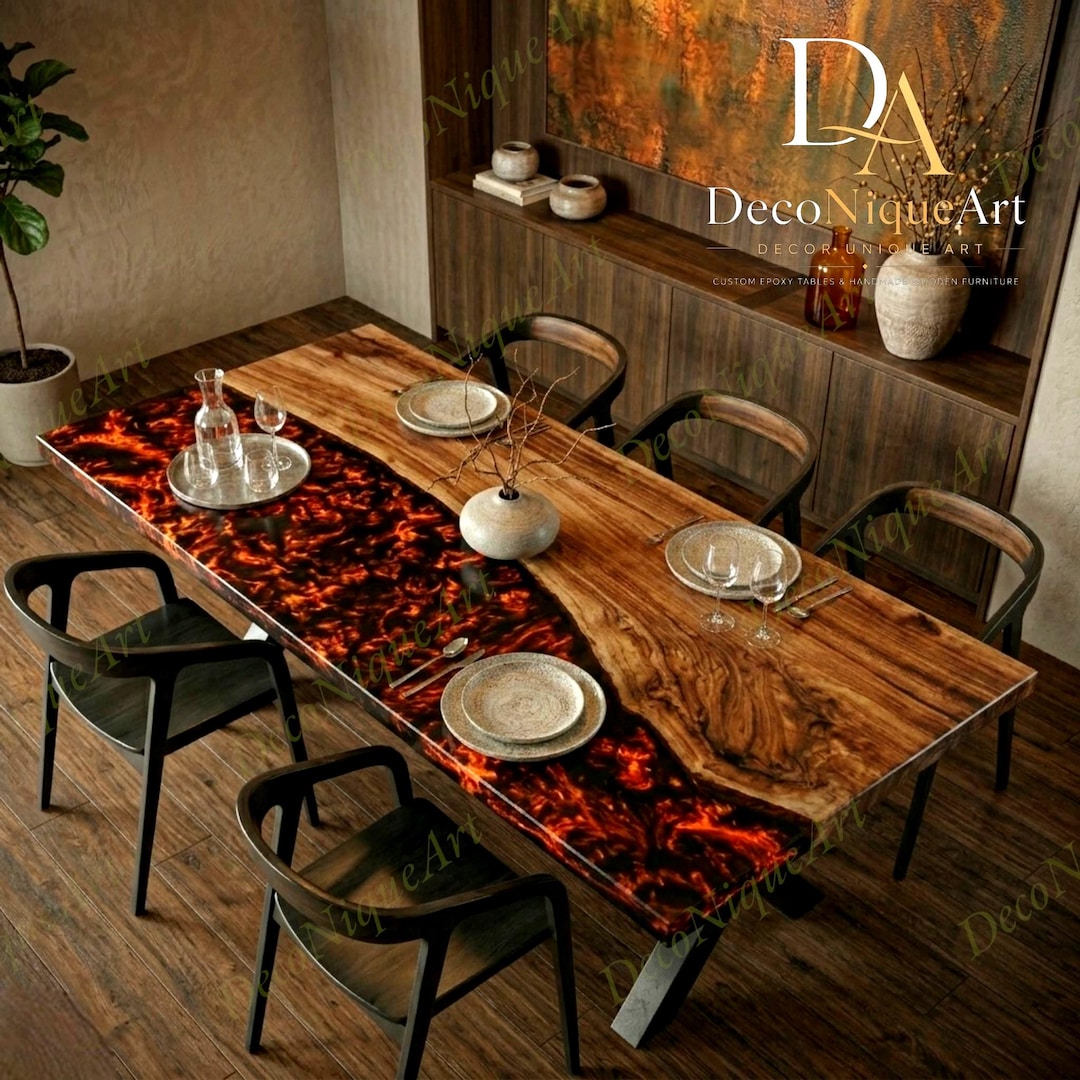 Red Metallic Epoxy Dining Table | Red Lava Resin Accent Furniture - Etsy
