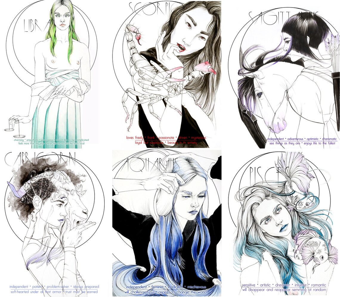 Zodiac Fine Art Prints Full Set Zodiac Wall Art Horoscope | Etsy Canada