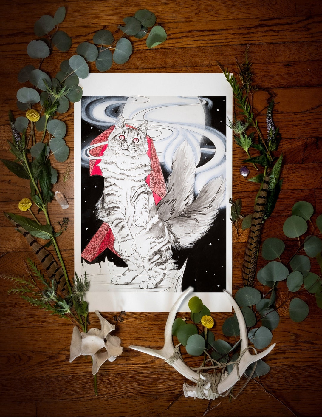 Nekomata Yokai Fine Art Giclée Print | Yokai Art | Magical Creature Art ...