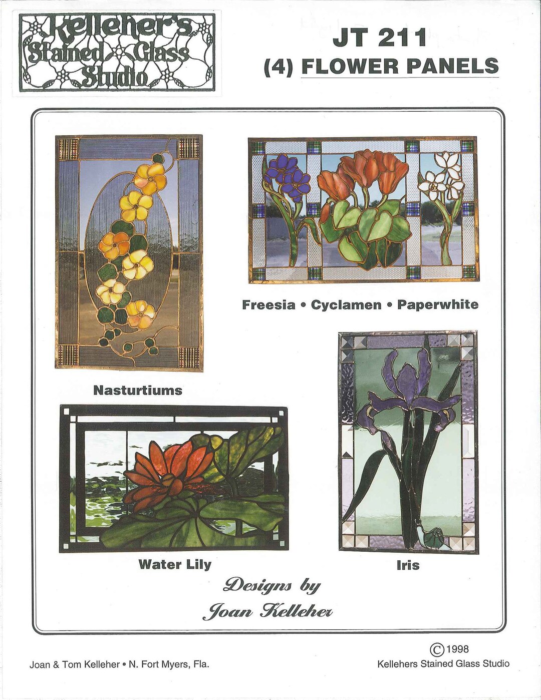 Flower Panels (4 Patterns) | Stained Glass Patterns | Each Approx 10" X ...