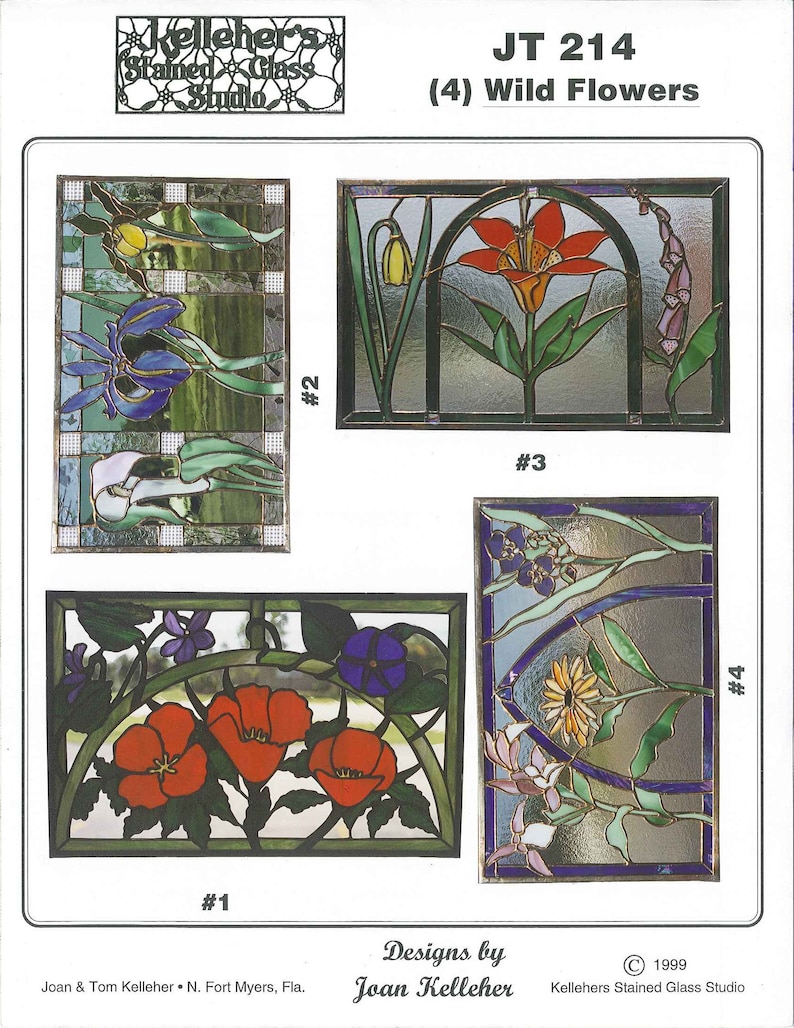 Wild Flowers (4 Patterns) | Stained Glass Patterns | Each Approx 10" X ...