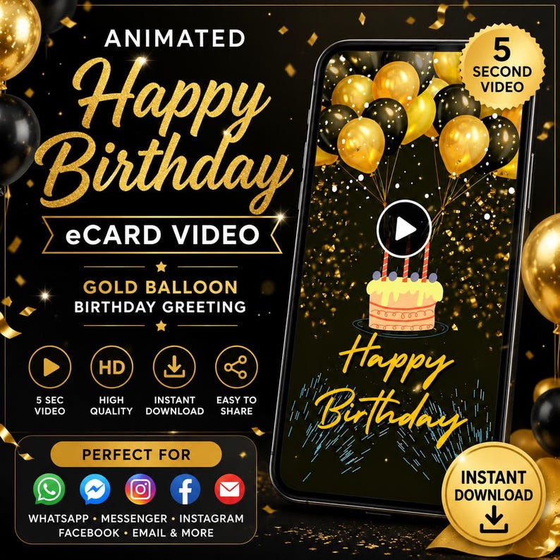 Animated Birthday Greeting Video — Instant Digital Download - Etsy