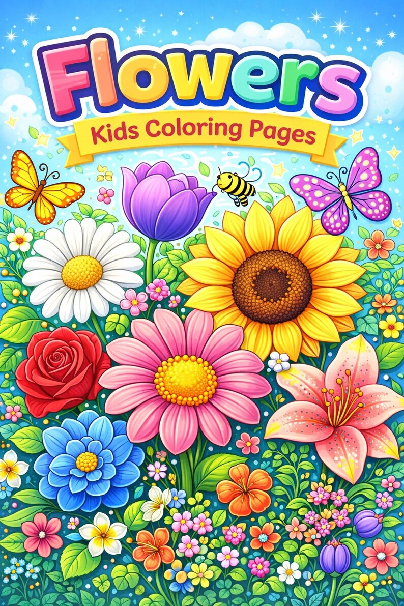 Flower Coloring Pages for Kids | 20 Pages | Easy Floral Sheets (PDF ...