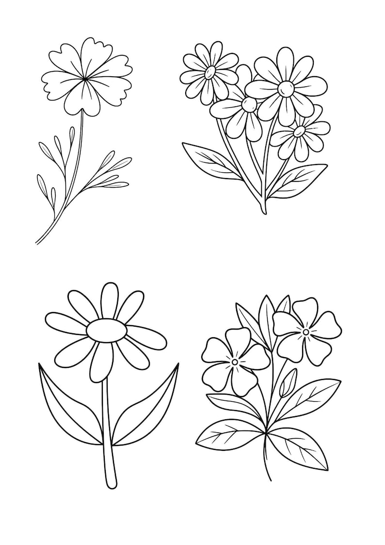 Flower Coloring Pages for Kids | 20 Pages | Easy Floral Sheets (PDF ...