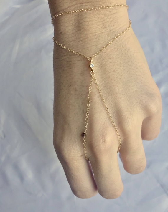 Slave Bracelet Hand Chain Gold Filled Bracelet Ring Chain Bracelet With 1 Tiny Cz Cubic Zirconia Diamond Etsy Canada