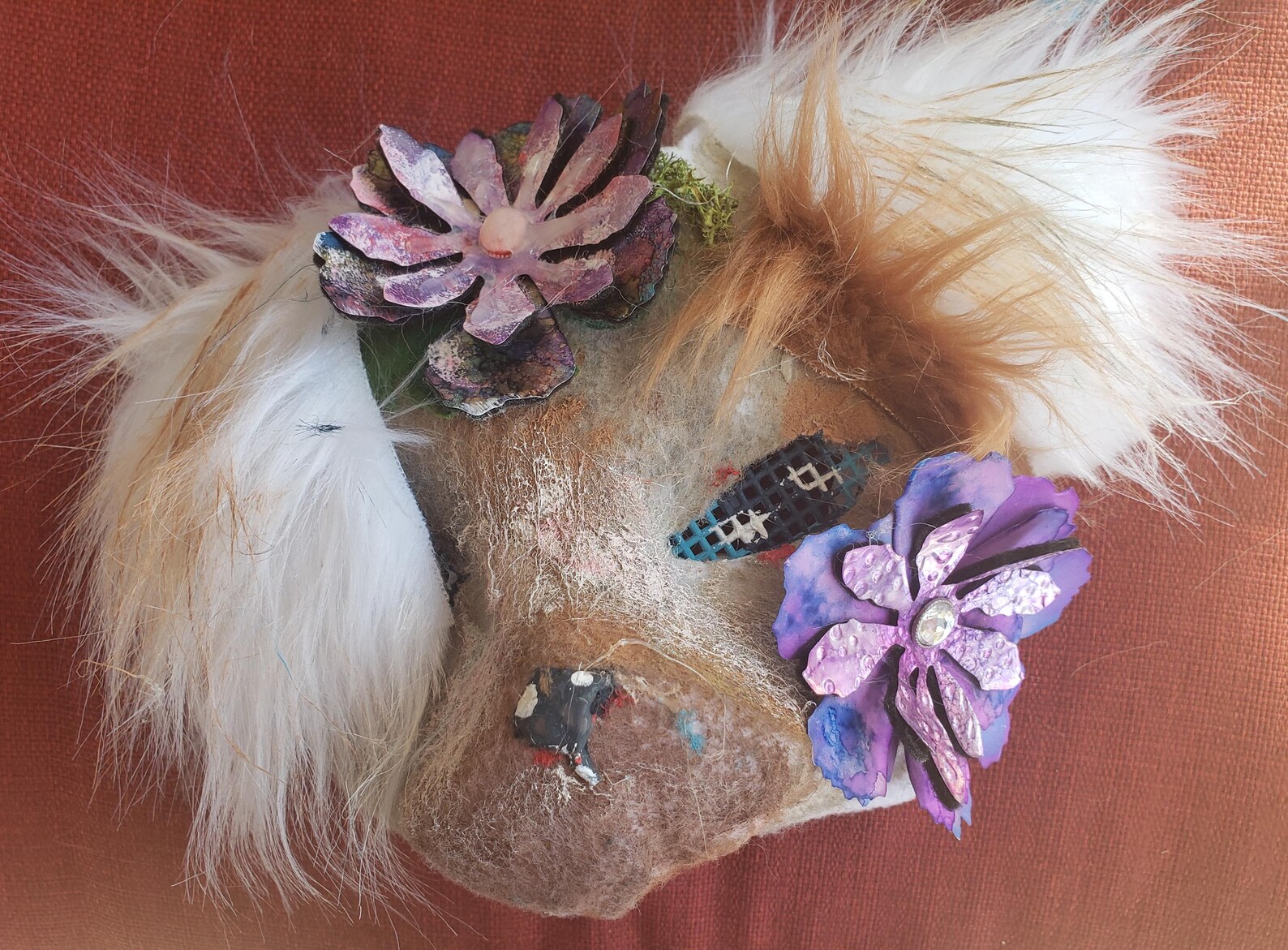 Cute Dog Mask Furry, Floppy Ears & Hand Painted Flowers Therian Spirit ...