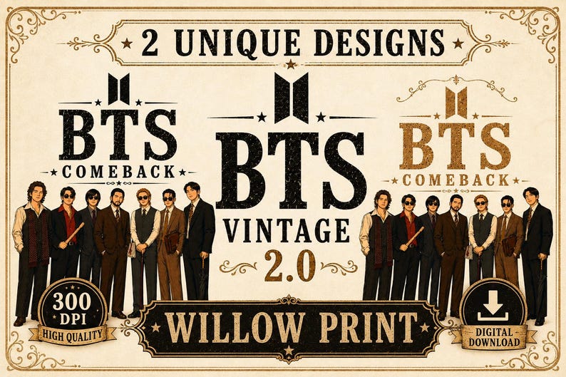 BTS Vintage Comeback Poster, Arirang Tour Art, OT7 Army Fan Gift ...