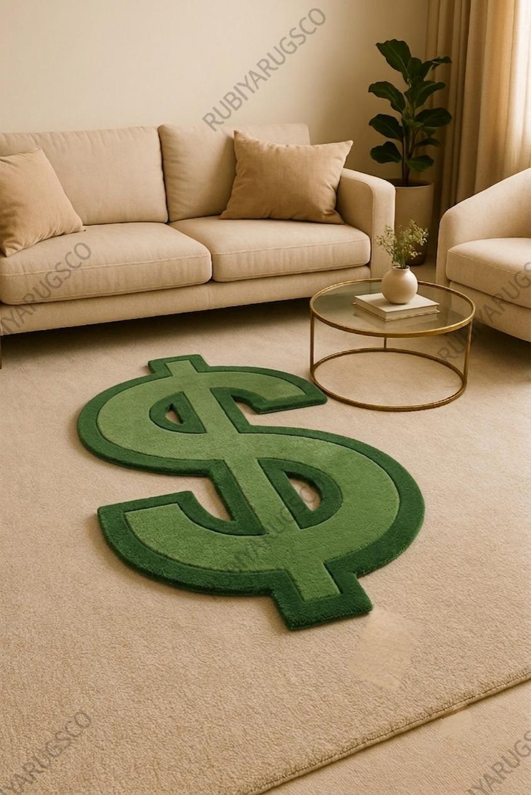 Y2K Aesthetic Money Symbol Tufted Rug | Handmade Green Dollar Carpet ...