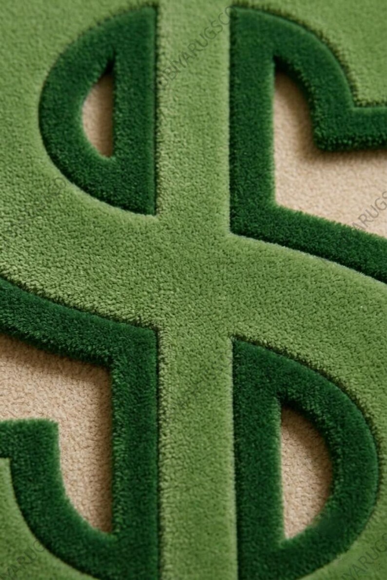 Y2K Aesthetic Money Symbol Tufted Rug | Handmade Green Dollar Carpet ...