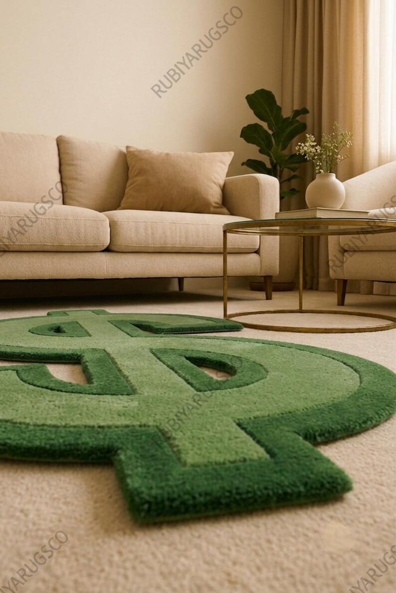 Y2K Aesthetic Money Symbol Tufted Rug | Handmade Green Dollar Carpet ...