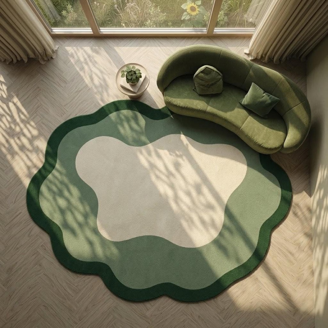 Hand-tufted Wavy Edge Rug, Irregular Sage Green Living Room, Modern ...