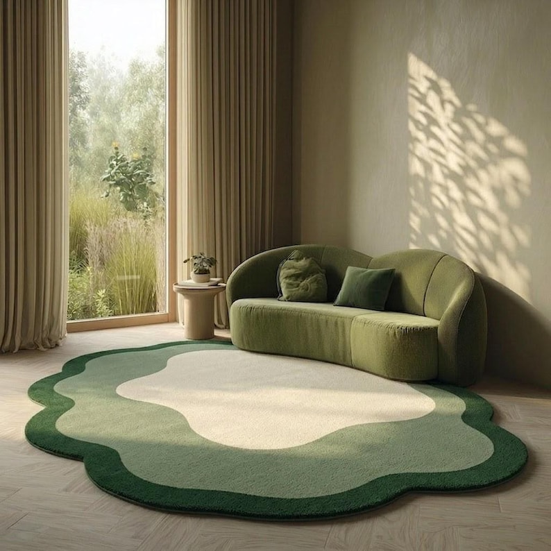 Hand-tufted Wavy Edge Rug, Irregular Sage Green Living Room, Modern ...