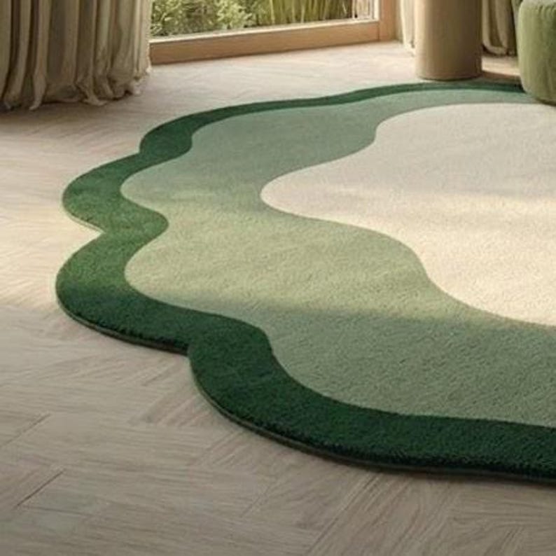 Hand-tufted Wavy Edge Rug, Irregular Sage Green Living Room, Modern ...