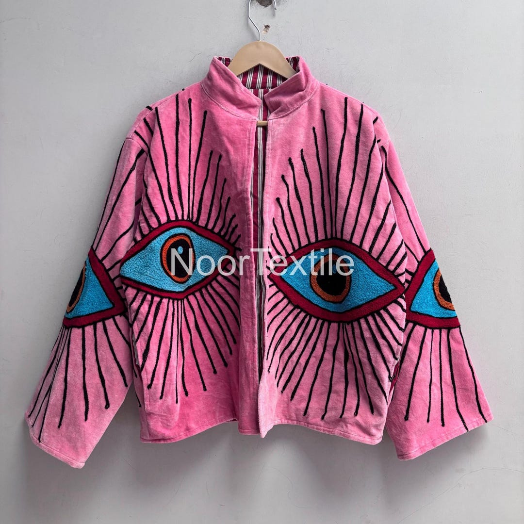 Handmade Velvet Eye Embroidery Jacket, Evil Eye Embroidered Suzani ...