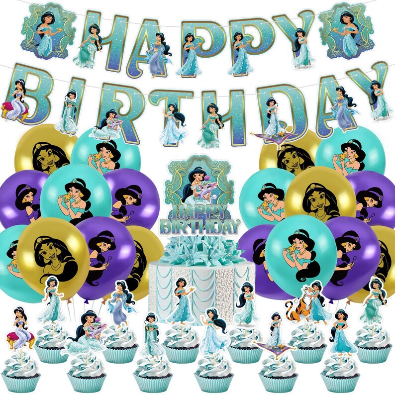 Cute Cartoon Party Decor Set - Kids Birthday Balloons, Banner, Cake ...
