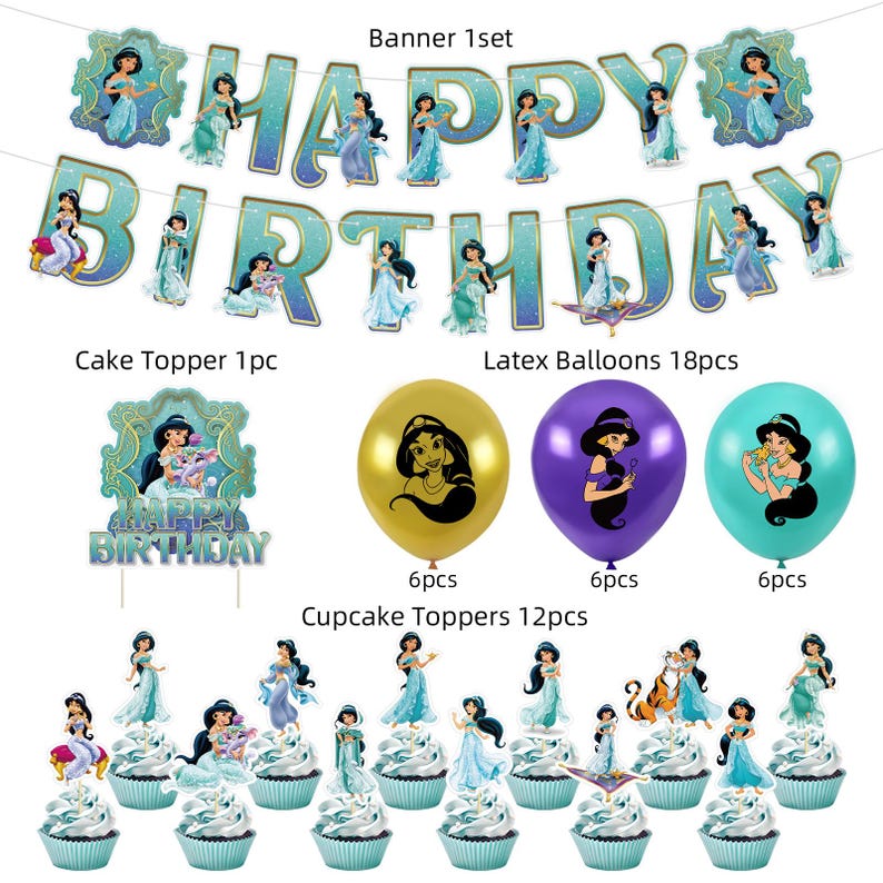 Cute Cartoon Party Decor Set - Kids Birthday Balloons, Banner, Cake ...