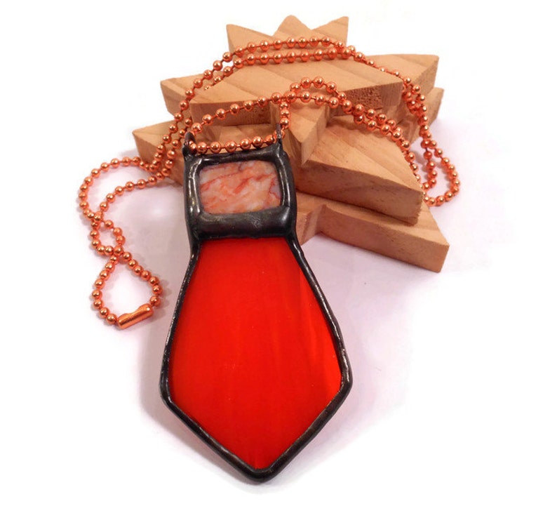 Stained Glass NeckTie Jewelry Handmade Jewelry Glass and Stone Pendant ...