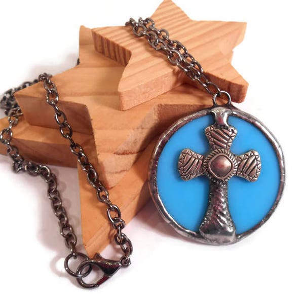 Stained Glass Cross Pendant - Etsy