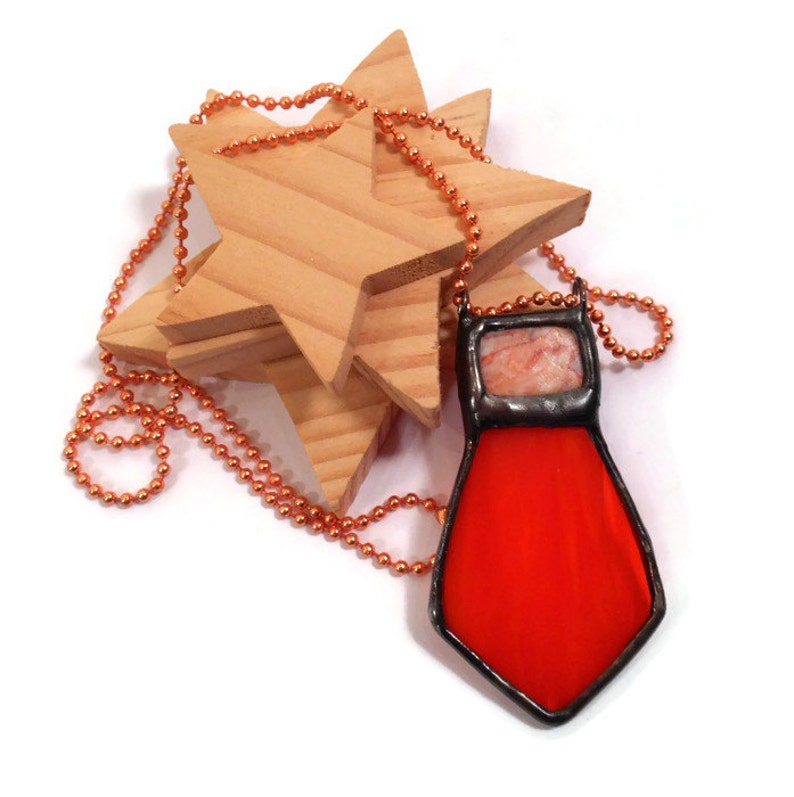 Stained Glass NeckTie Jewelry Handmade Jewelry Glass and Stone Pendant ...