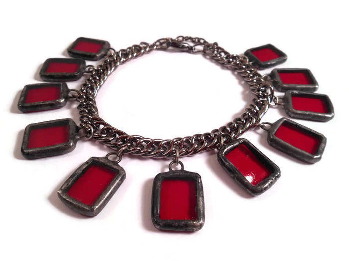 Red Glass Bracelet Stained Glass Bracelet Handmade Bracelet Jewelry ...