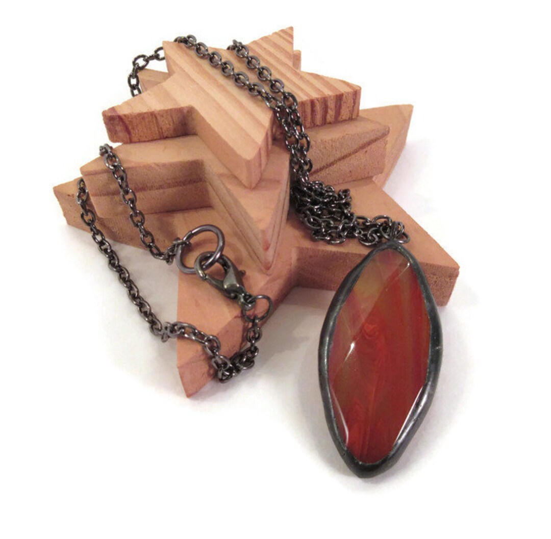 Red Amber Necklace Marquis Cut Red Bead Jewelry Handmade Jewelry Boho ...