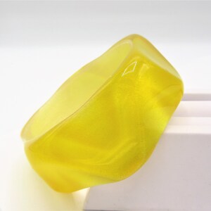 Yellow WAVY Acrylic Bangle, 1 1/2 Inch Thick Wide, White Inside, Wide ...