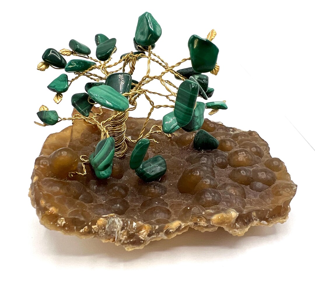 Malachite Leaf Tree, Genuine Stone Leaves, Vintage Stone Base, Feng ...
