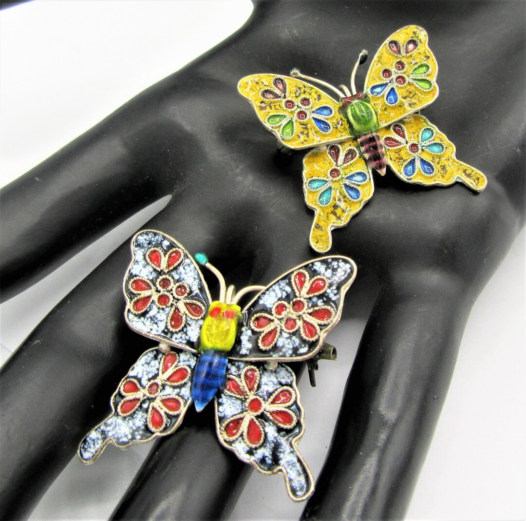 Butterfly Scatter Pins, Colorful Enamel on Sterling Silver Aqua Enamel ...