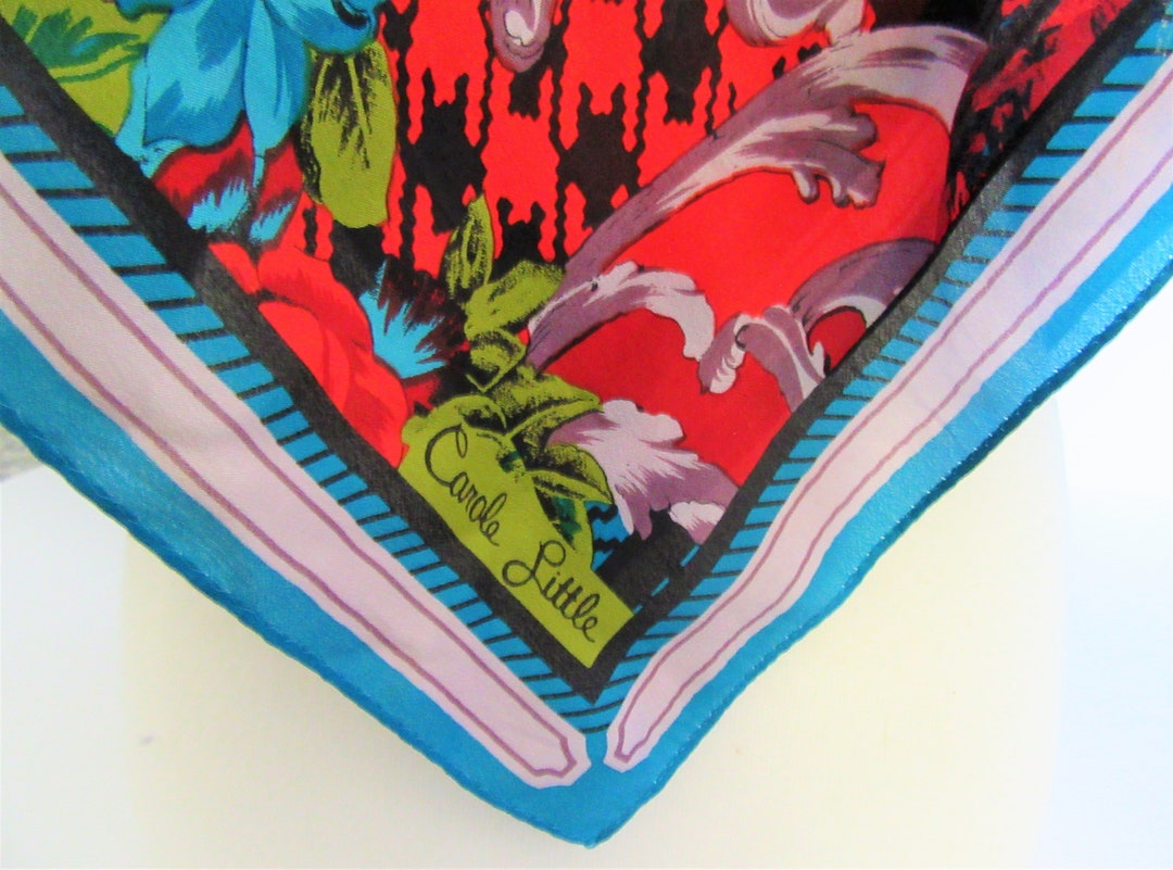 Carole Little Silk Scarf, Colorful Red and Aqua, 100% Silk, 30 Inch ...