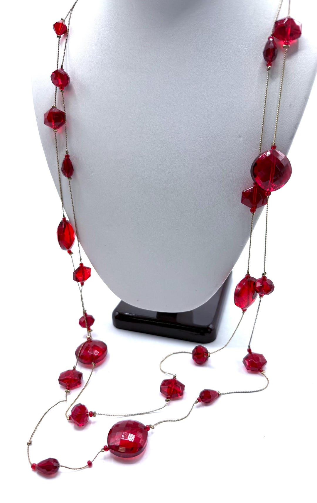 Art Glass Bead 2 Strand Necklace, Red Floating Glass,faceted Shaped ...