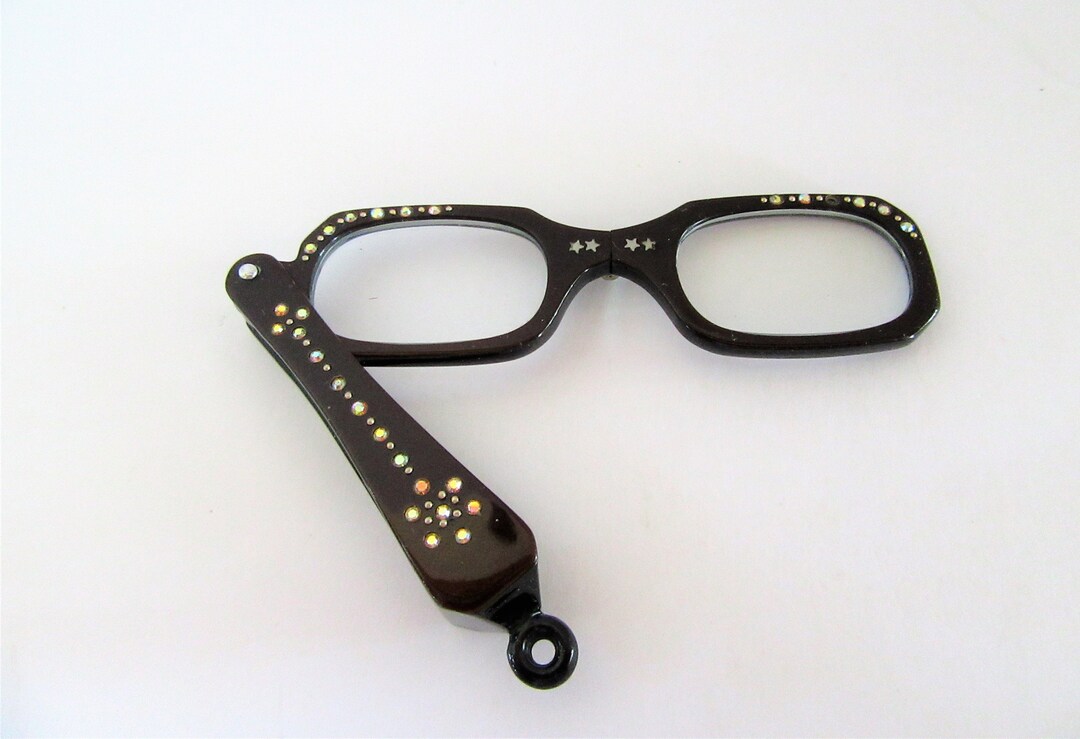 50's Lorgnettes Reading Glasses, Hong Kong, Vintage Folding, Brown With ...