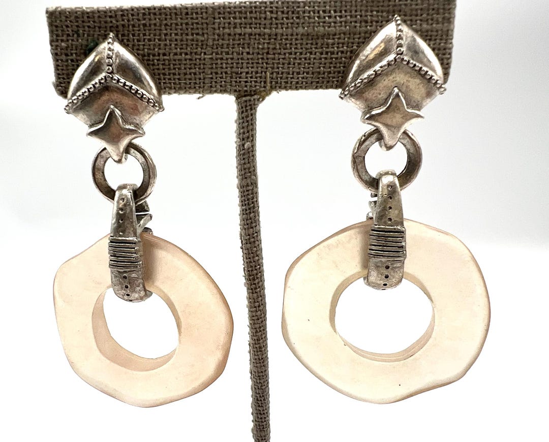 Catherine Stein Long Glass Dangle Silver Tone Clip Earrings - Etsy