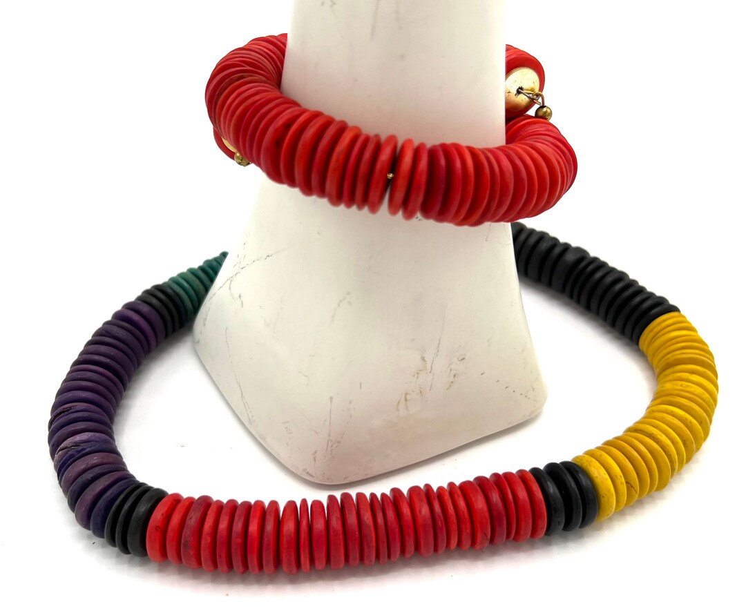 Carol DAUPLAISE Choker Bracelet Set, Multicolor Beads, Patent Signed ...