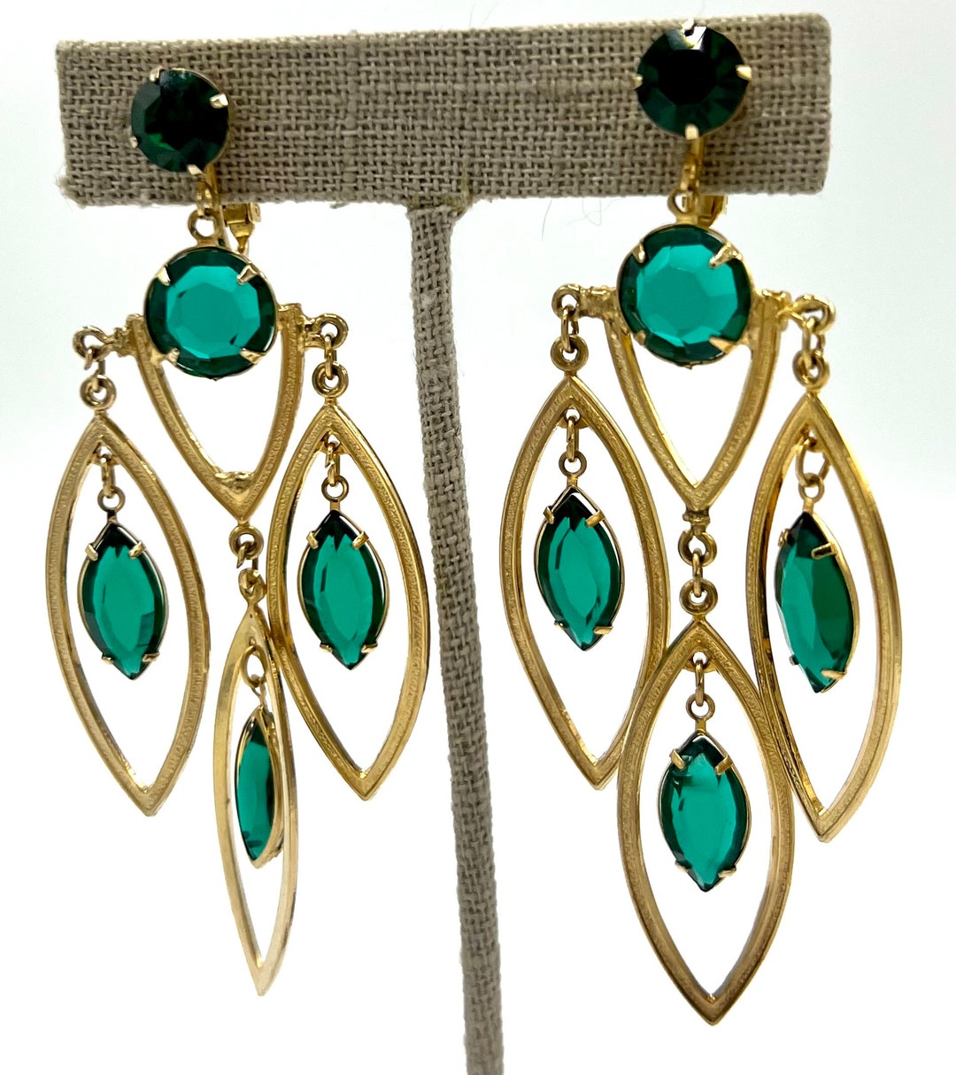 Green Dangle Earrings, Chandelier Style, Green Glass Danglers, 3 1/2 ...