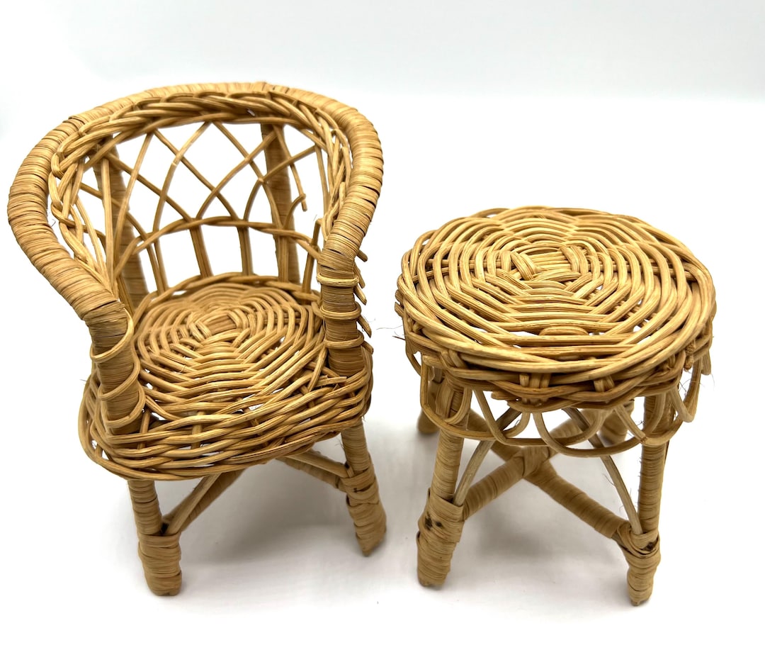 Wicker Doll Furniture, Chair and Table, Perfect for Dolls, Dollhouse ...