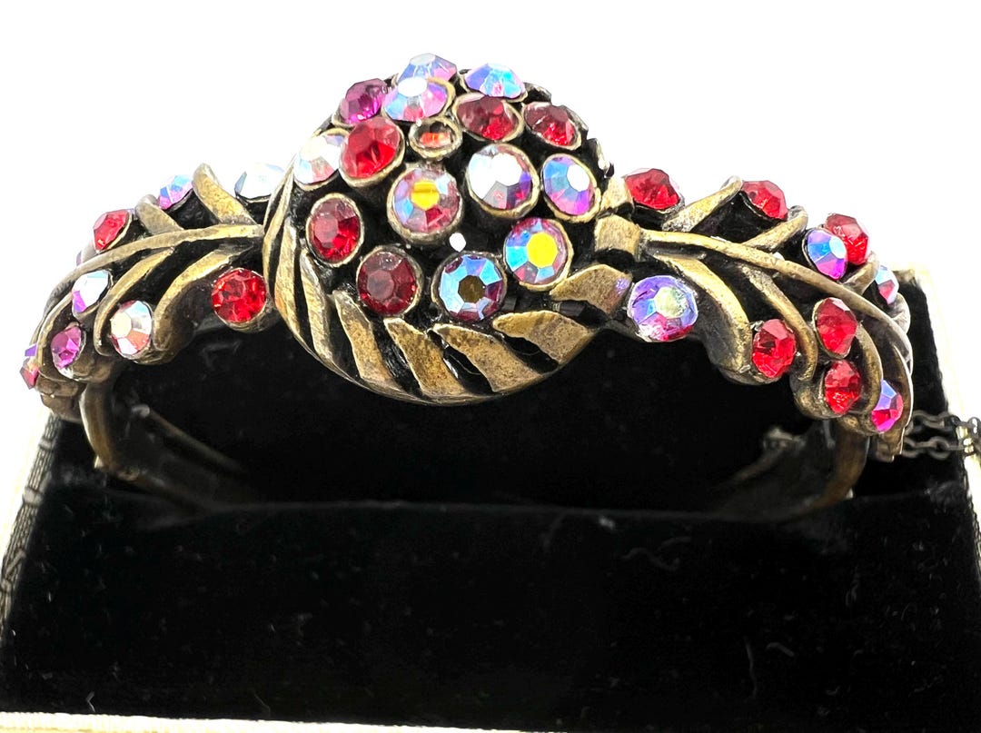 Aurora Borealis Red Rhinestone Bracelet, Bright Red Rhinestone ...