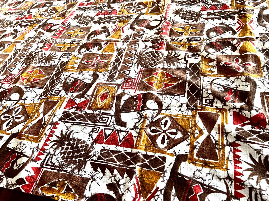 Vintage MCM Batik Fabric Table Cover, Tiki Party, 40 Inches by 72 ...