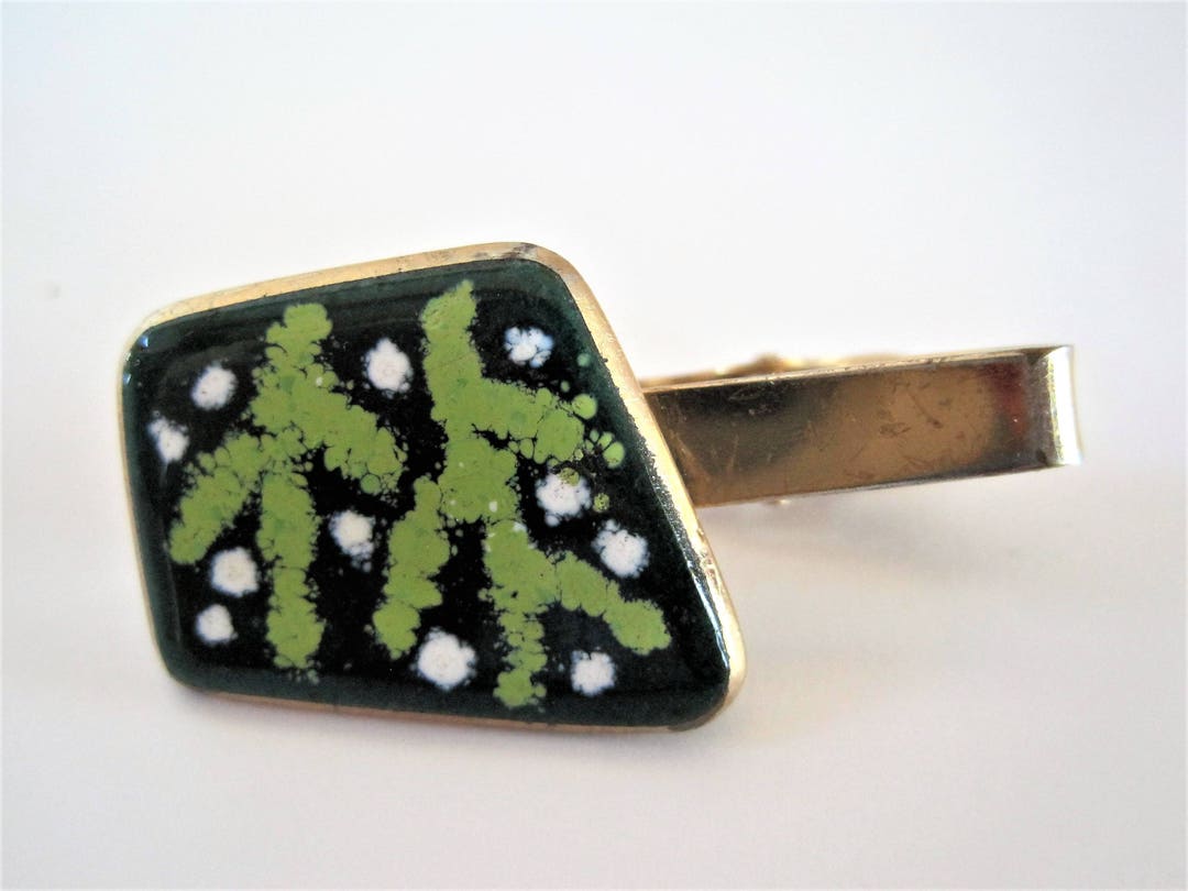 MCM Green Enamel Tie Bar, Mid Century, Light Green Cactus, Dark Green ...