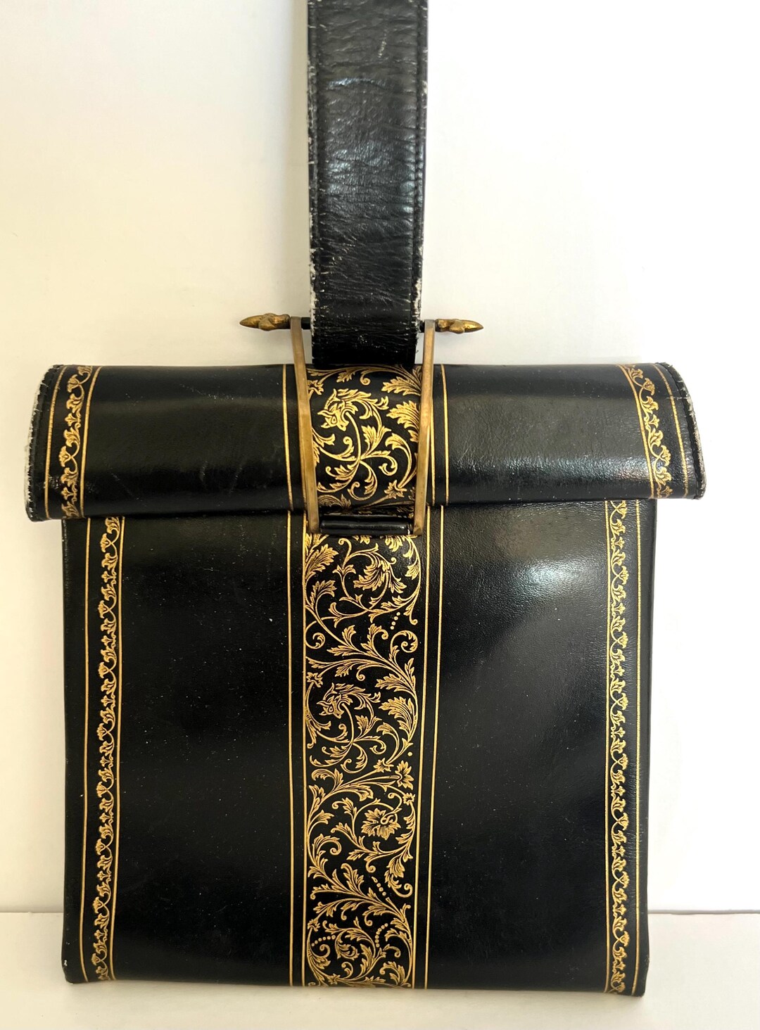 Vintage Italian Papini Firenze Signed Wrist Handle Bag, Black Leather ...