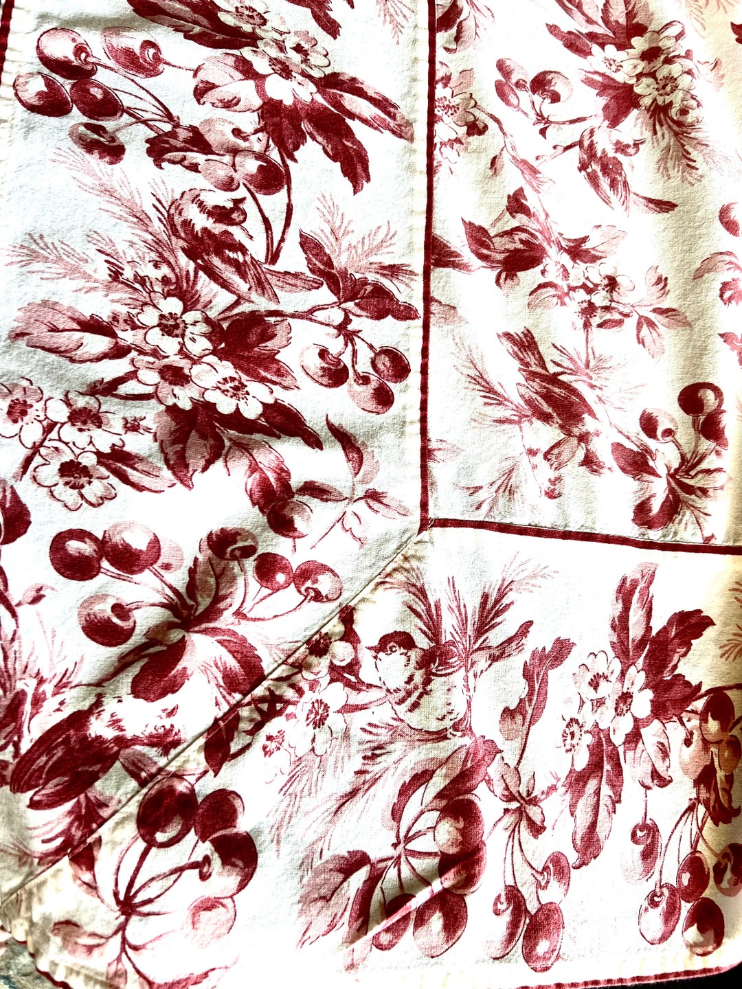 Vintage APRIL CORNELL Red Cherry Tablecloth, 80's Burgundy Cherries and ...