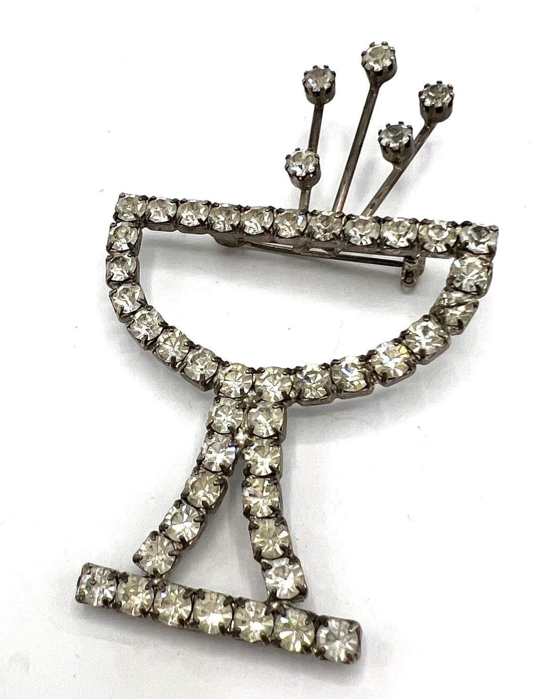 Rhinestone Bubbling Champagne Glass Pin, 3 Inches Tall, Vintage Brooch ...