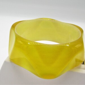Yellow WAVY Acrylic Bangle, 1 1/2 Inch Thick Wide, White Inside, Wide ...