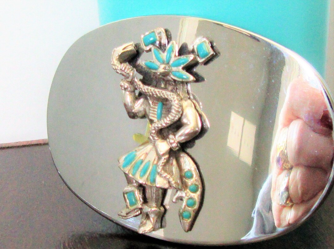 Southwestern Belt Buckle, Kachina Holding Snake, Turquoise Bezel Chunks ...