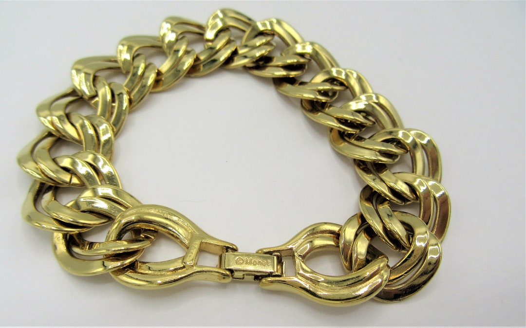 Monet Gold Bracelet, 60s Charm Bracelet,7 Inch Gold Tone Multi Links ...
