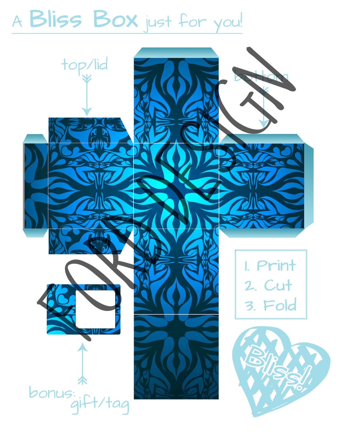 Blue Bliss Box - a Small Printable Gift Box - Etsy